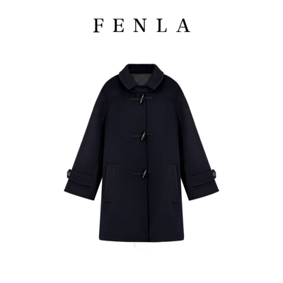 牛角扣经典复古时尚翻领大衣外套