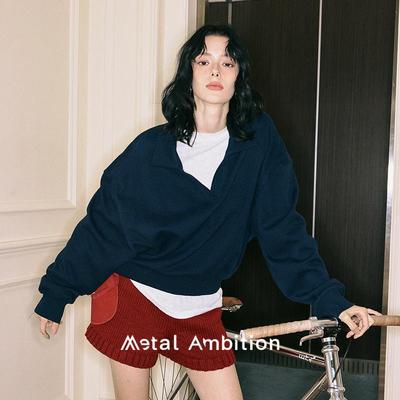 百搭藏青V翻领套头卫衣简约百搭