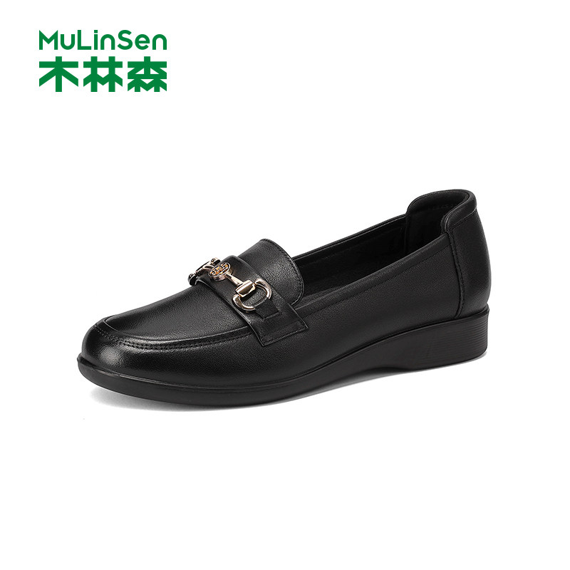 木林森正品女鞋2026新款秋季头层牛皮一脚蹬妈妈鞋软底不累脚单鞋