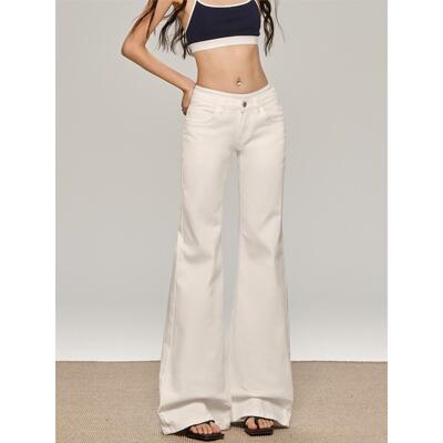 ZRQEM白色低腰微喇牛仔裤