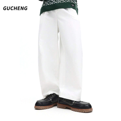 古丞GUCHENG 极简风高腰阔腿裤男士白色百搭直筒垂感休闲裤