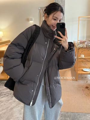 Der.moookka冬季新款韩系简约宽松立领90白鸭绒羽绒服女保暖外套