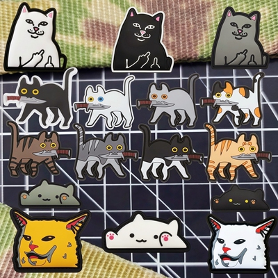 藐视猫双手问候个性魔术贴卡通徽章猫咪士气章户外背包贴战术臂章