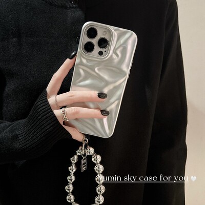 高级感电镀哑光银色水波纹适用iphone17ProMax苹果16手机壳14链条15女13简约