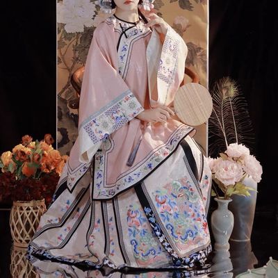 套装清汉女群芳妒纯色版印花中式女装重工氅衣汉服商晋晚清马面裙