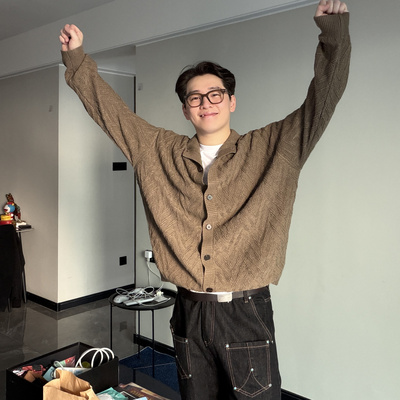 solarvibe复古cleanfit纯色秋冬毛衣氛围开衫情侣慵懒针织衫外套