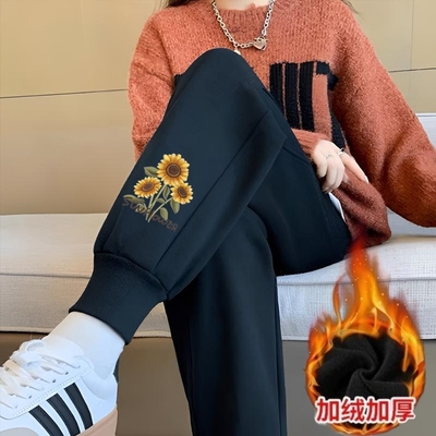 商场便宜休闲裤女冬季新款宽松加绒束脚哈伦裤时尚百搭显瘦运动裤