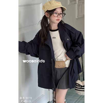 wooso童装2025秋款工装风衣外套