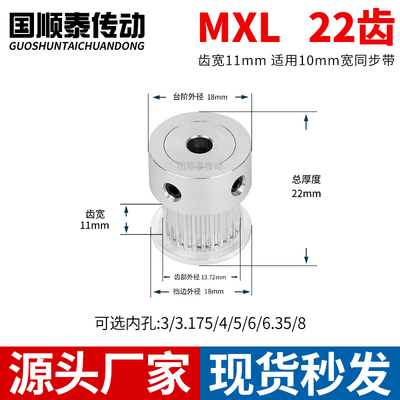 现货同步轮MXL22齿B齿宽11总厚22