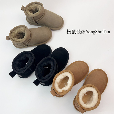 牛皮儿童雪地靴亲子加厚防水棉靴