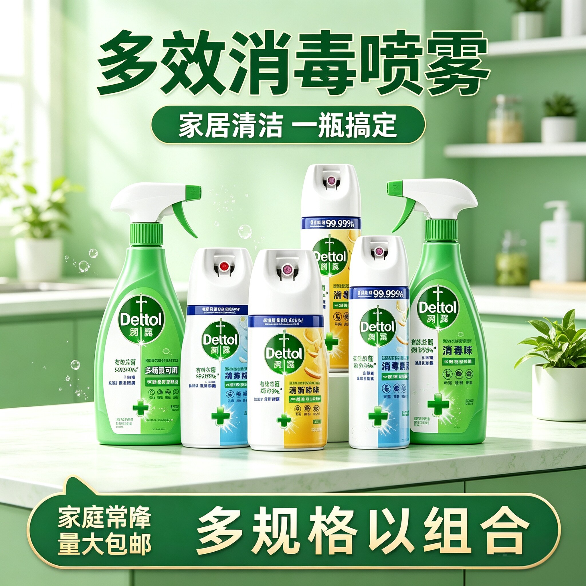滴露多效消毒喷雾 99.999% 杀菌 家用家居除味清洁多场景可用
