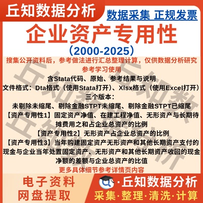 上市公司资产专用性2025-2000年三种企业数据含Stata代码Excel表