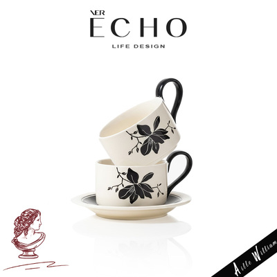 ECHO高档墨花咖啡杯碟下午茶杯