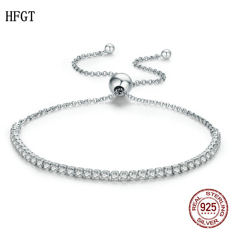 HFGT含情脉脉S925纯银手链可调节时尚一排钻闪耀手链可串珠子_虎窝淘