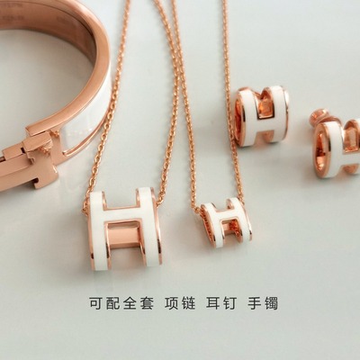 H字母项链女925银珐琅mini锁骨链