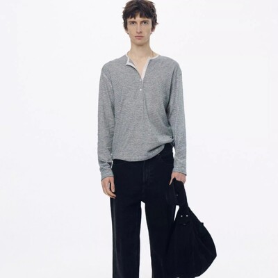 韩国正品 nothingwritten 1032402  棉 79%条纹圆领短袖/长袖 T恤