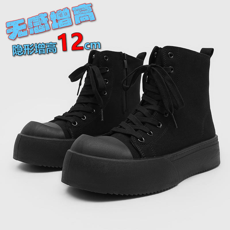 RO米奇大头德比潮鞋内增高12cm10cm厚底帆布鞋男女休闲板复古机车