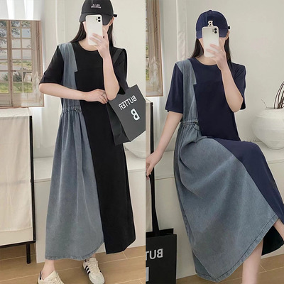 时尚韩版抽绳短袖连衣裙牛仔