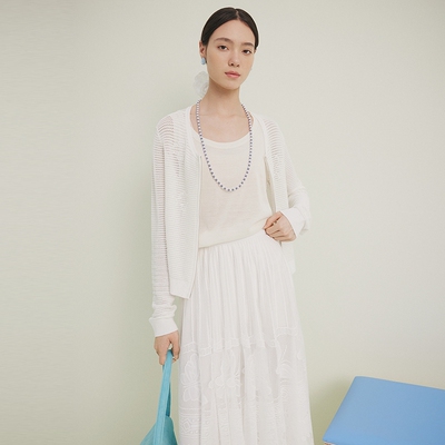firststation时尚圆领宽松手工钉珠短款针织开衫女25春新款9126A