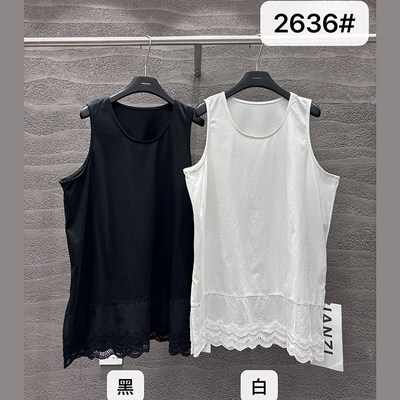小辫子2636纯棉背心女内搭宽松蕾丝拼接花边背心通勤叠穿背心2026