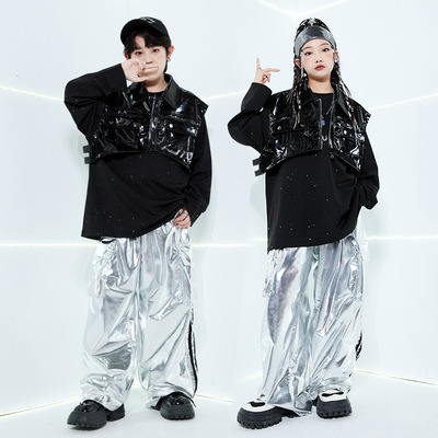 儿童街舞演出服hiphop皮衣套装