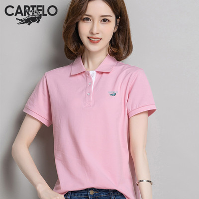 卡帝乐鳄鱼短袖POLO衫女夏季纯棉V领宽松翻领女装运动休闲百搭潮