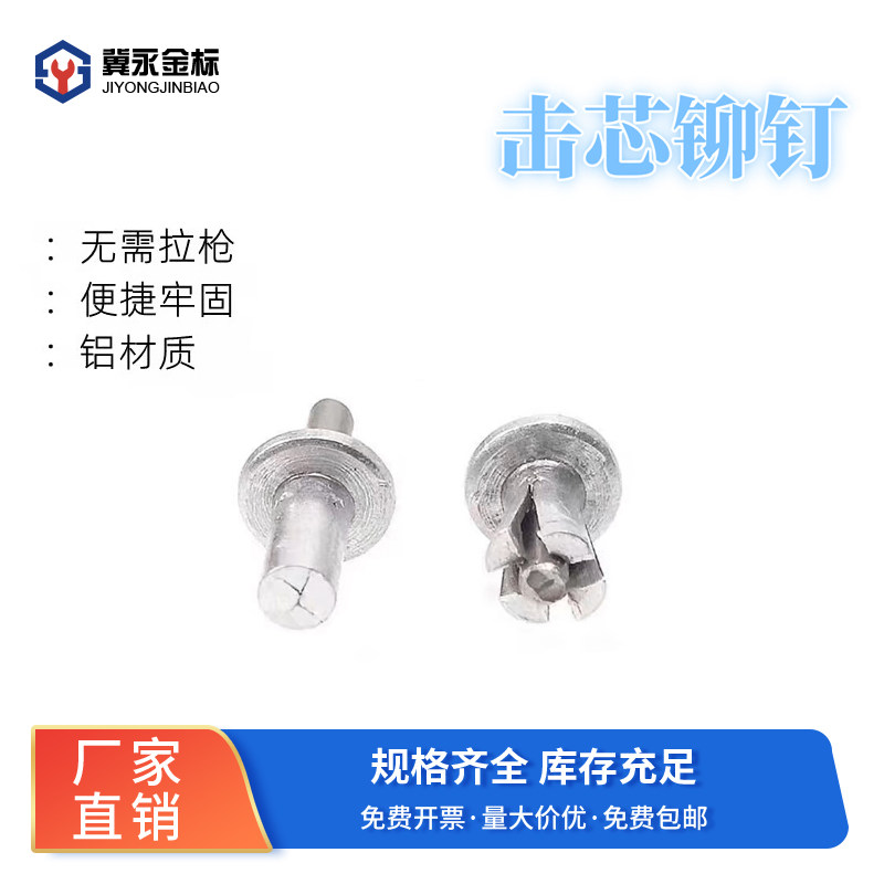 铆钉专用扁圆头击芯铆钉快速专用式打孔铝铆钉半圆头铝击芯膨胀钉