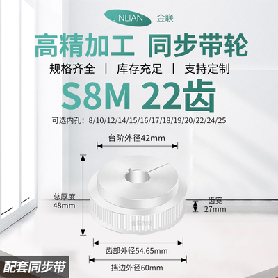 同步轮夹持报紧S8M22齿宽27内孔810121519传动装置皮带轮同步带轮