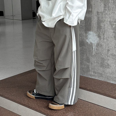 2025冬装男女童韩版简约侧边撞色双杠日常运动风加绒加厚休闲