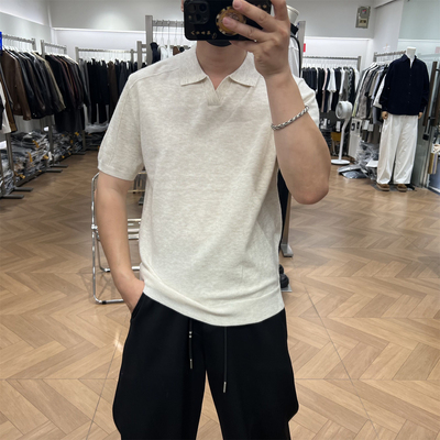 莱赛尔羊毛混纺针织短袖POLO衫潮