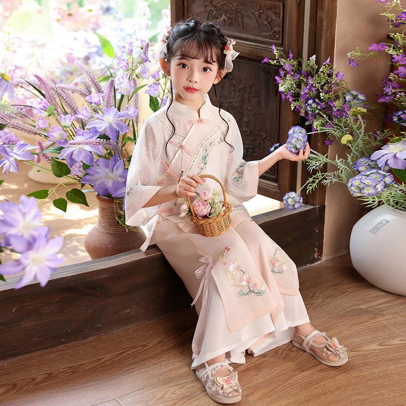 新款高端原创儿童汉服夏季薄款短袖中国风女童古风套装日常款裤装