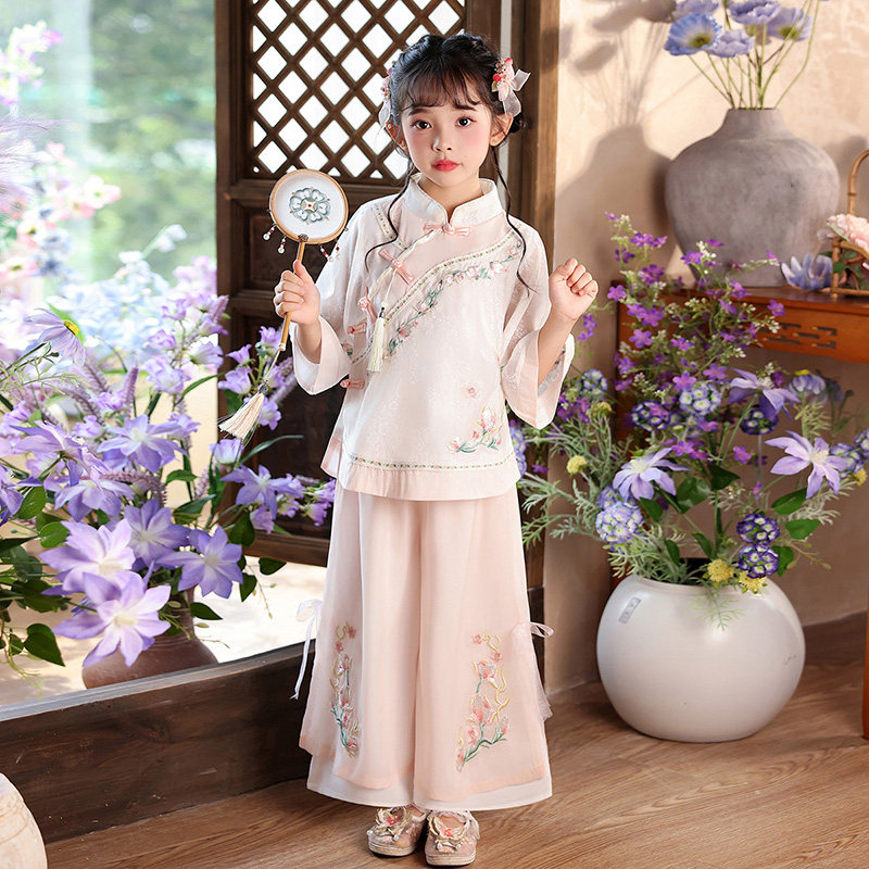 女童汉服夏季2026新款儿童刺绣中国风中式女孩夏款两件套古风裤装