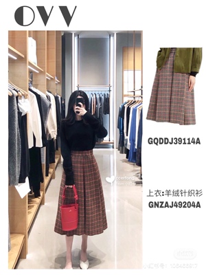 OVV秋冬羊毛英伦复古格纹半裙女GQDDJ39114A 国内正品代购