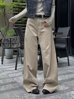 十三行EMPRESS新款大口袋设计工装阔腿裤女小众显瘦香蕉拖地长裤