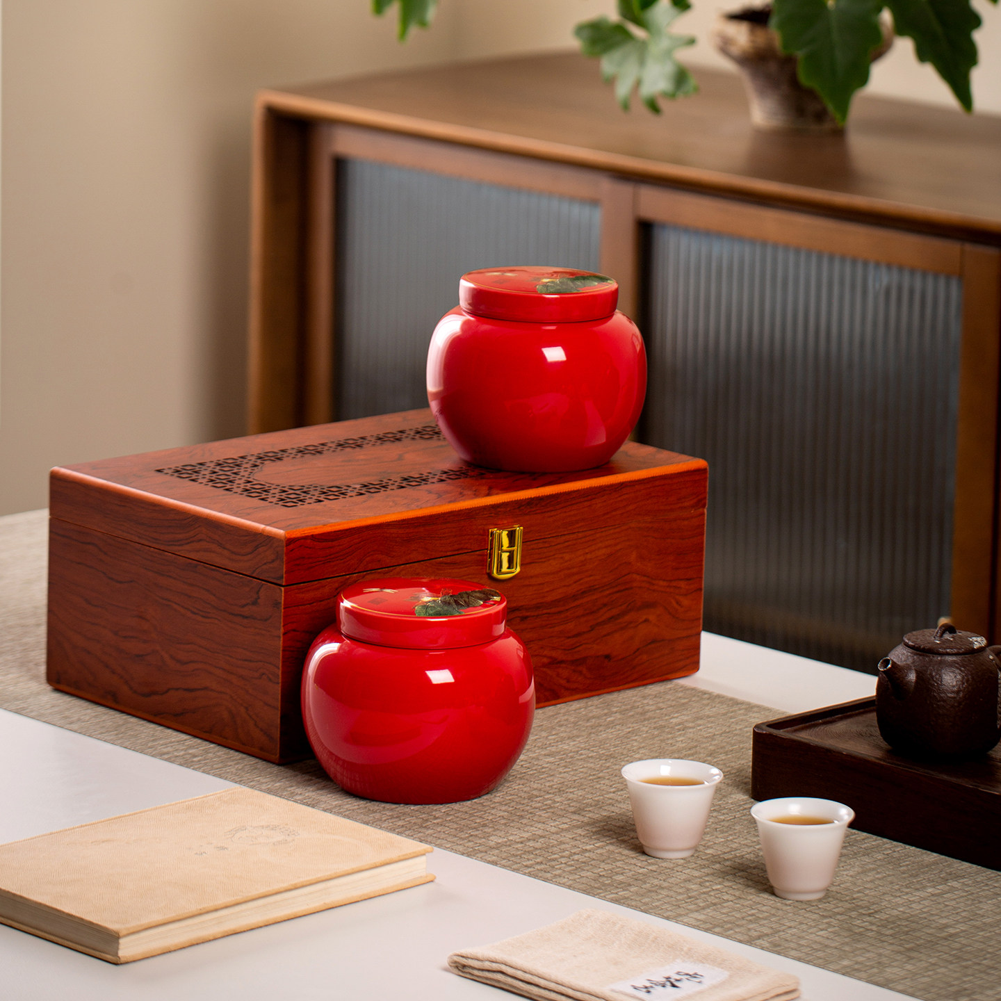 复古送人木盒包装陶瓷茶叶罐茶饼木质礼品盒空盒定制logo