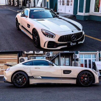 适用于奔驰GT车贴AMG拉花GTRG个性改装机盖贴T50车身侧裙贴纸彩条