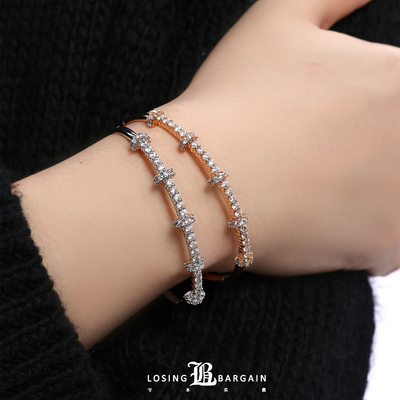 【Losing Bargain】原创十字爆闪18k金百搭基础叠带手镯手环男女