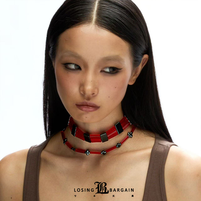 【Losing Bargain】原创小众黑红叠戴串珠chocker百搭项链男女