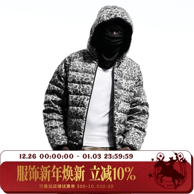 WHOOSIS（不知其名）豹纹排骨90鸭绒羽绒服连帽外套秋冬美式男女