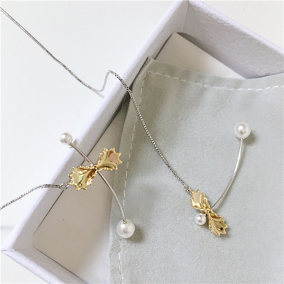 Triangel 蝴蝶结金银双色珍珠气质个性甜美清新耳坠耳线耳饰耳环