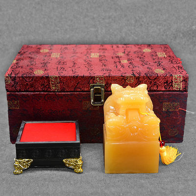 中式装饰摆件大号印章米黄玉天然