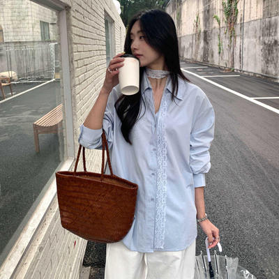 春夏新款纯棉韩范系带气质衬衫女