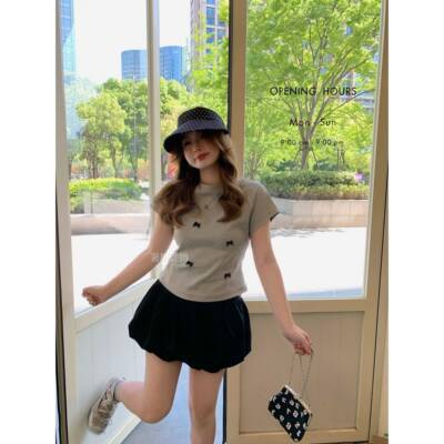 Herwear微胖mm 绮梦少女 双色云朵花苞裙女A字百褶木耳边灯笼短裙