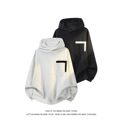 纯色长袖宽松套头连帽卫衣男情侣款简约运动风外套