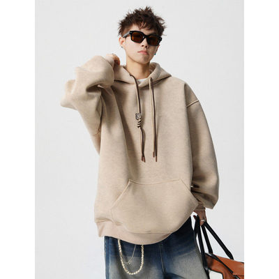 「设计师品牌」春季重磅高品质纯色砂洗做旧连帽卫衣