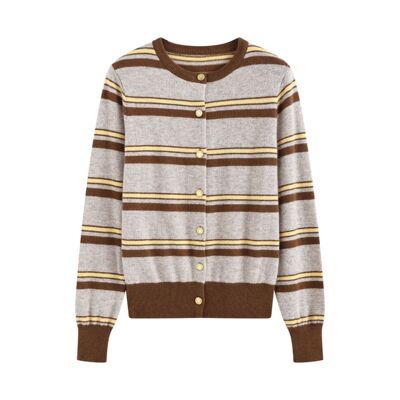 10261【韩版复古撞色条纹针织开衫女秋冬新款气质内搭羊毛毛衣】