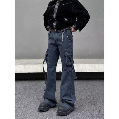 美式复古多口袋微喇工装裤