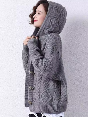 牛角扣大外套爆款女秋冬开衫加厚