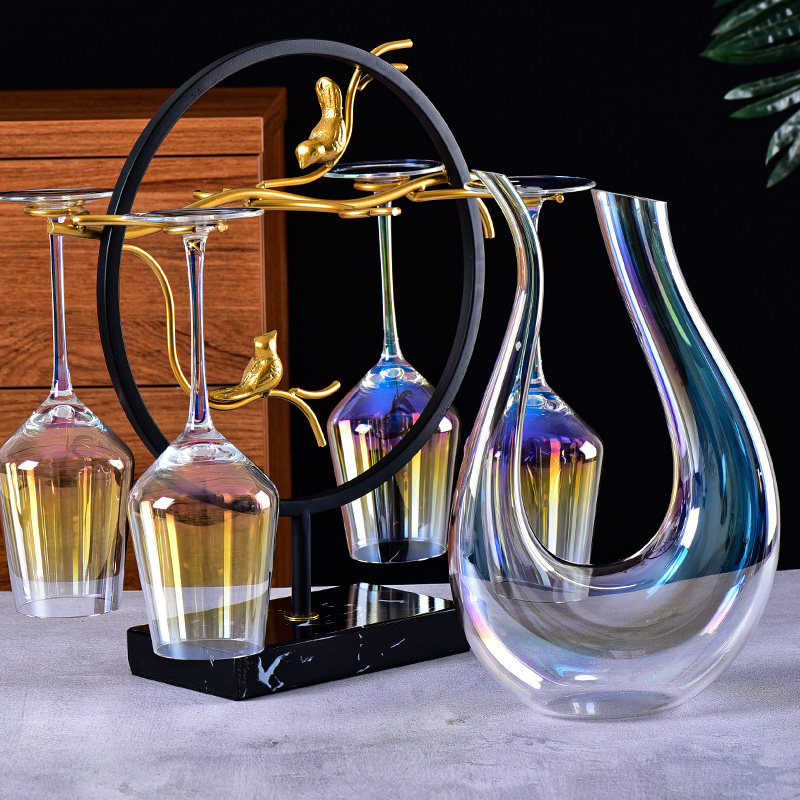 欧式家用大号醒酒器红酒杯套装创意炫彩水晶玻璃高脚葡萄酒杯酒具