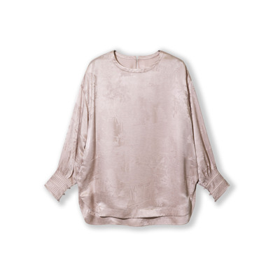 桑蚕丝新中式缎面暗纹提花落肩袖衬衫H25072